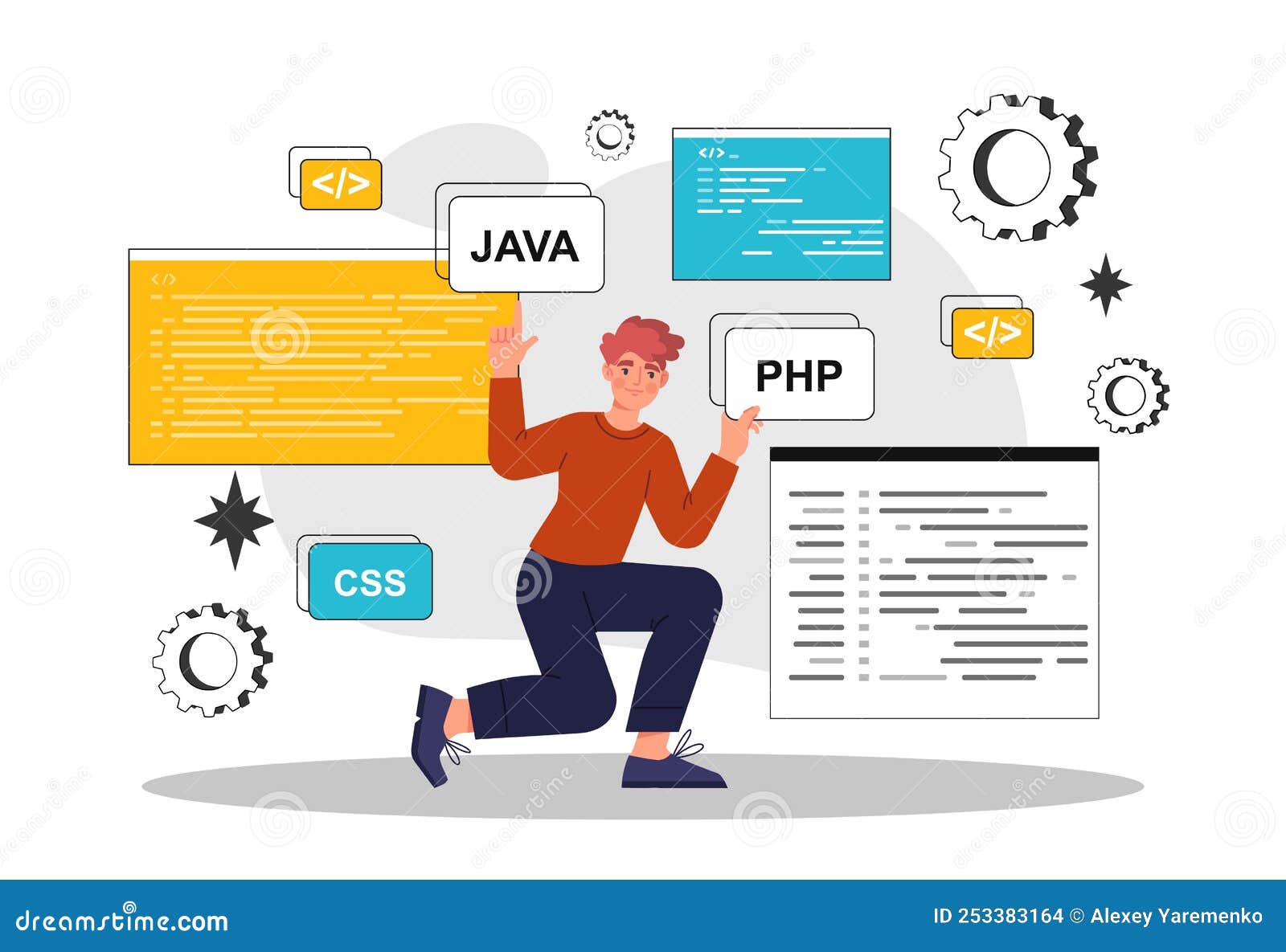 Programmer Learning Different Programming Languages Stock Vector ...