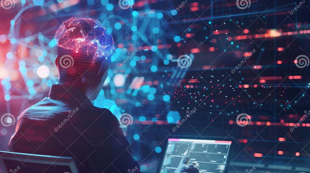 Programmer Coding on Laptop with Ai and Data Science, Futuristic Digital Technology Background ...