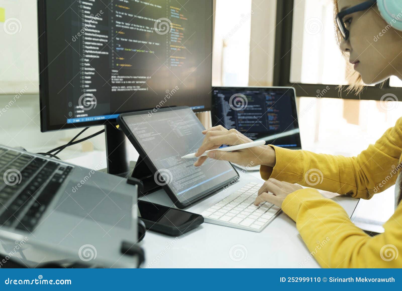 Programmer is Coding and Programming Software. Stock Photo - Image of developer, design: 252999110