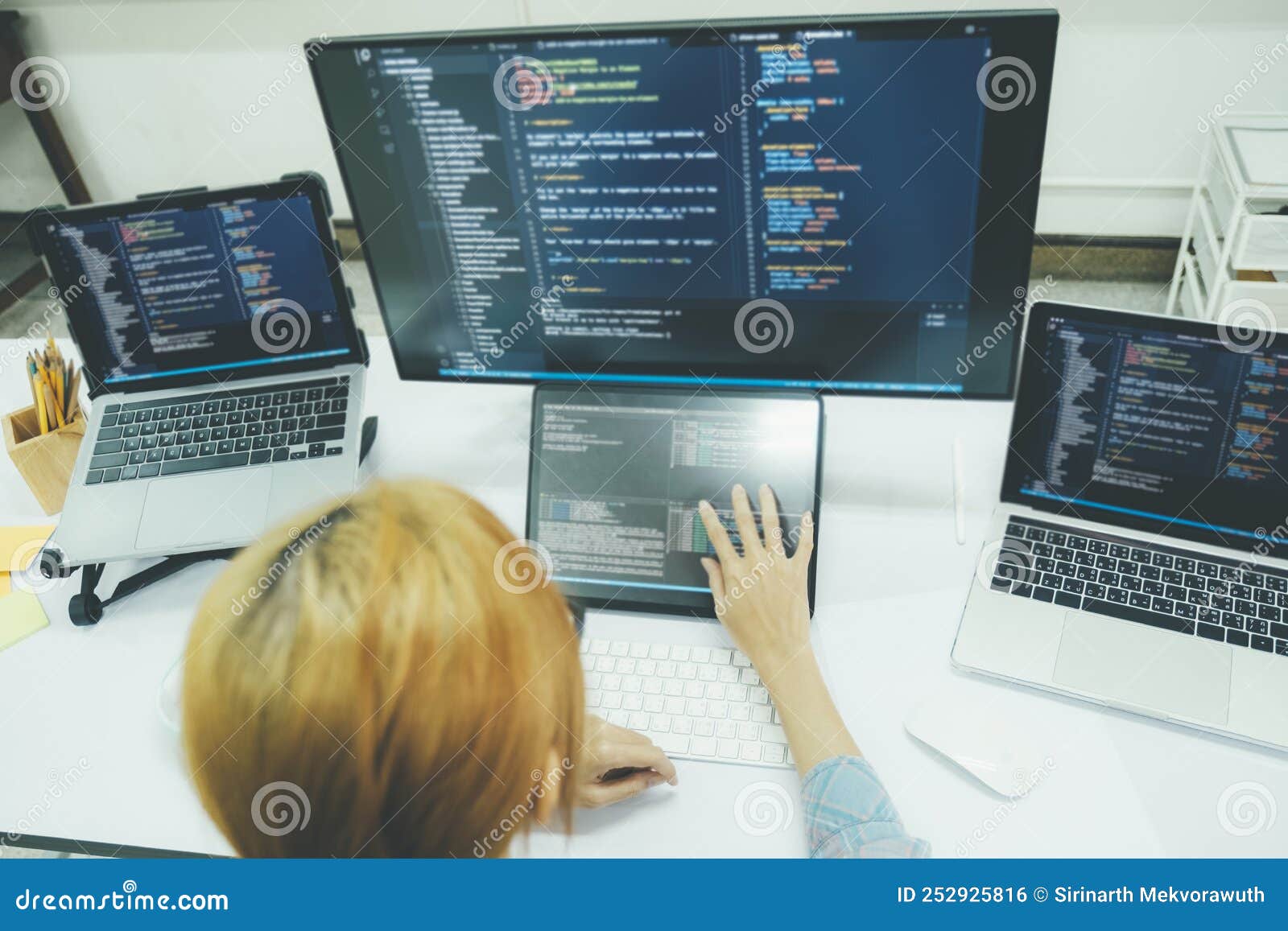 Programmer is Coding and Programming Software. Stock Photo - Image of ...