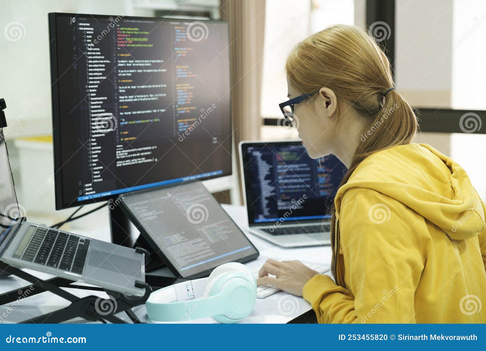 Programmer is Coding and Programming Software. Stock Photo - Image of ...