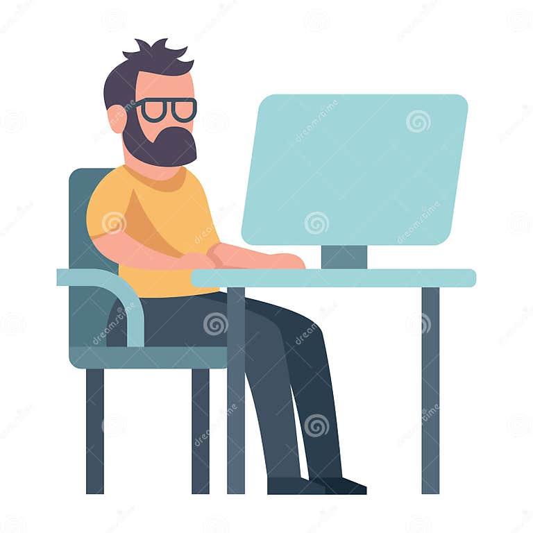 Programmer Concentrated at Working Project, Vector Concept Stock Vector - Illustration of worker ...