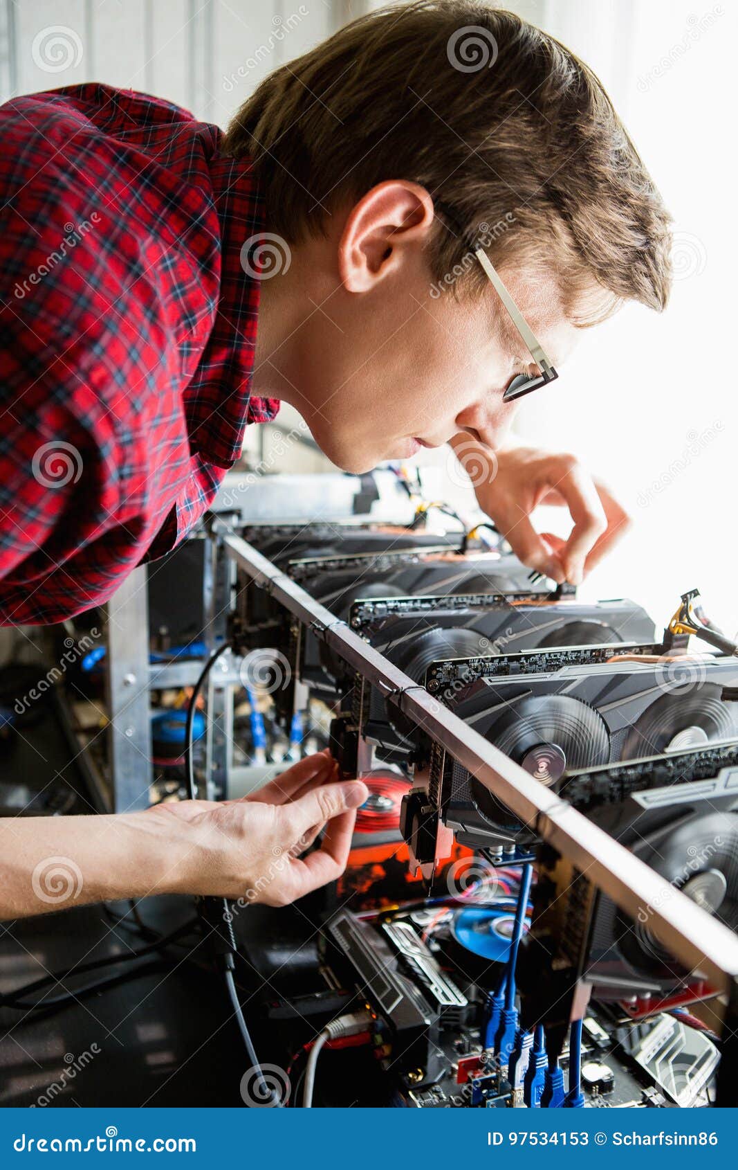 Programmer Configures Hardware For Bitcoin Mining Stock Image Image Of Currency Programming 2862