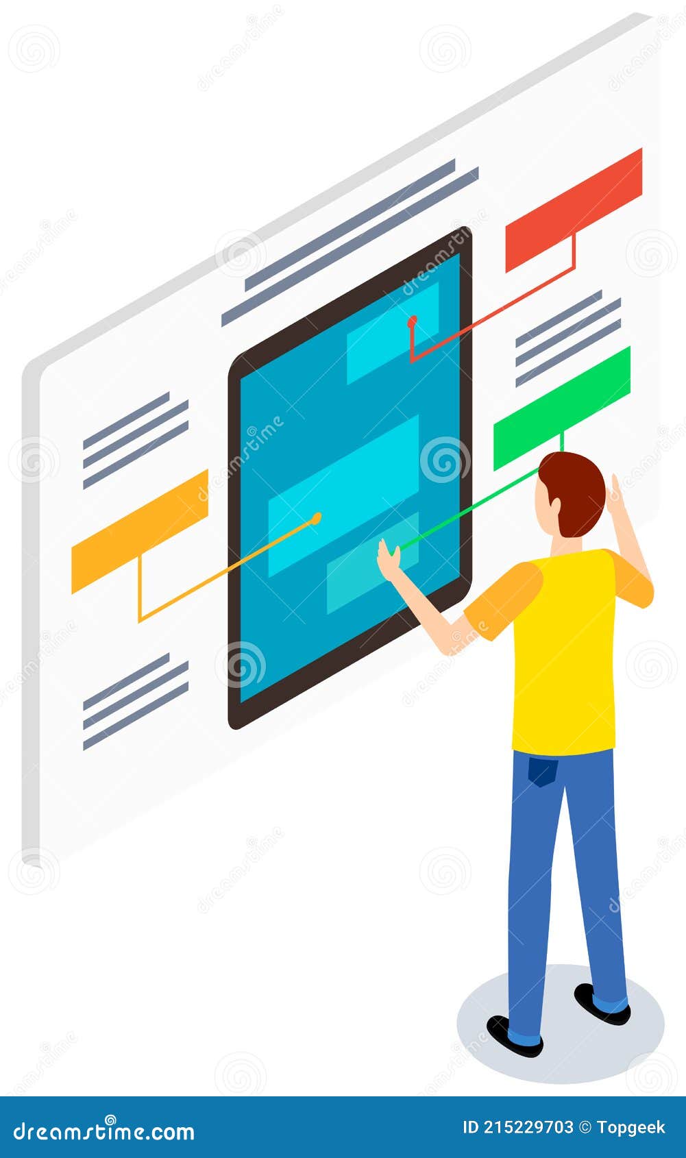 Programmer Creating Structure Of Information Blocks In Application Screen Man Examines Poster 9841