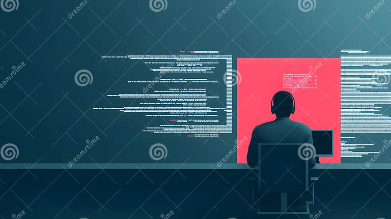 Programmer in a Dark Room Working on Coding Projects with Colorful Screens and Digital Elements ...