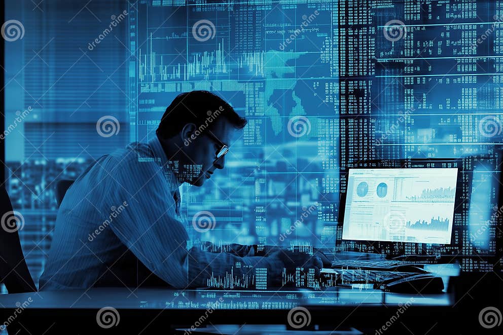 A Focused Programmer Analyzes Data and Codes in a Modern Office ...