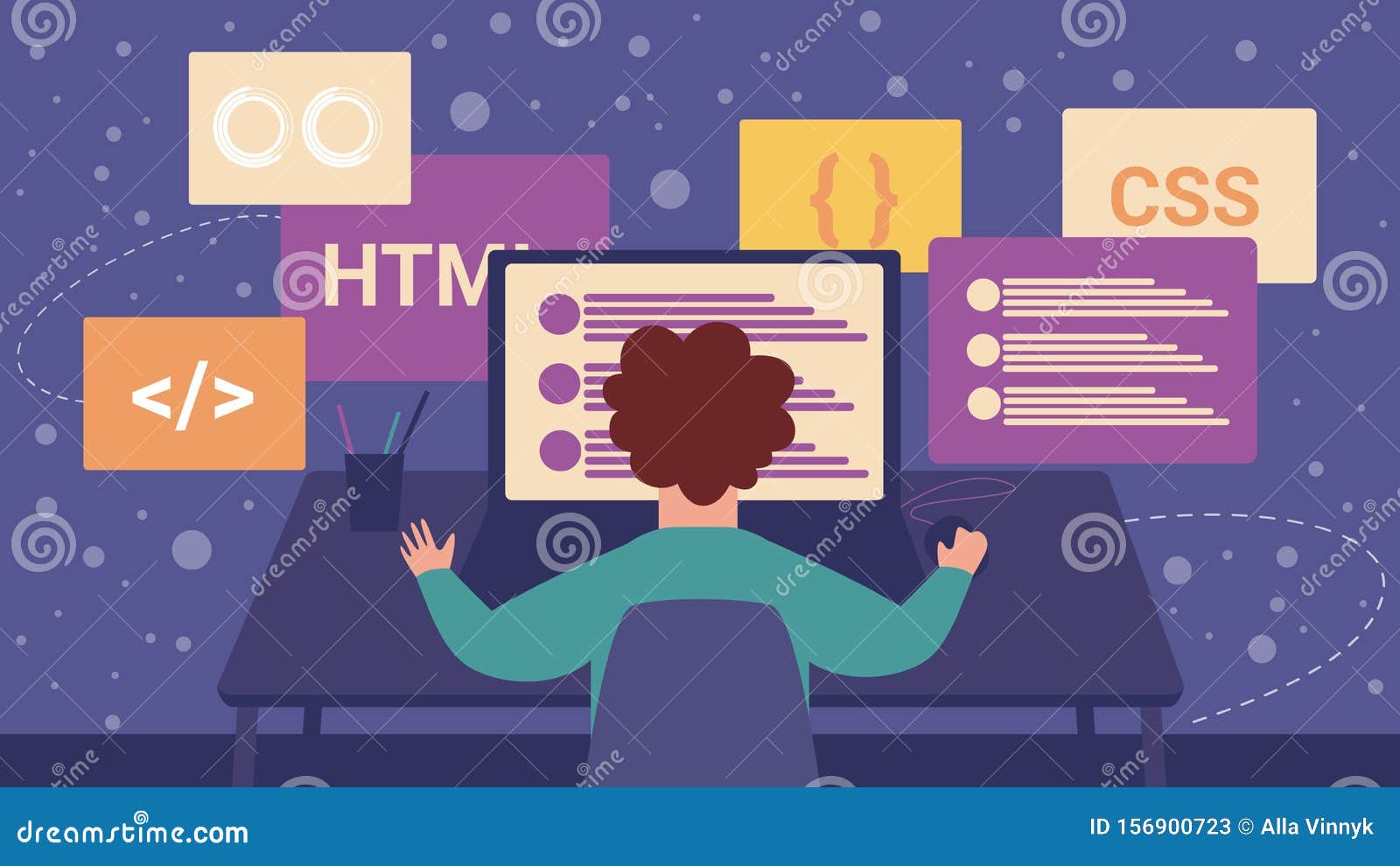 Programmer and Designer Character Work on Computer Stock Vector ...