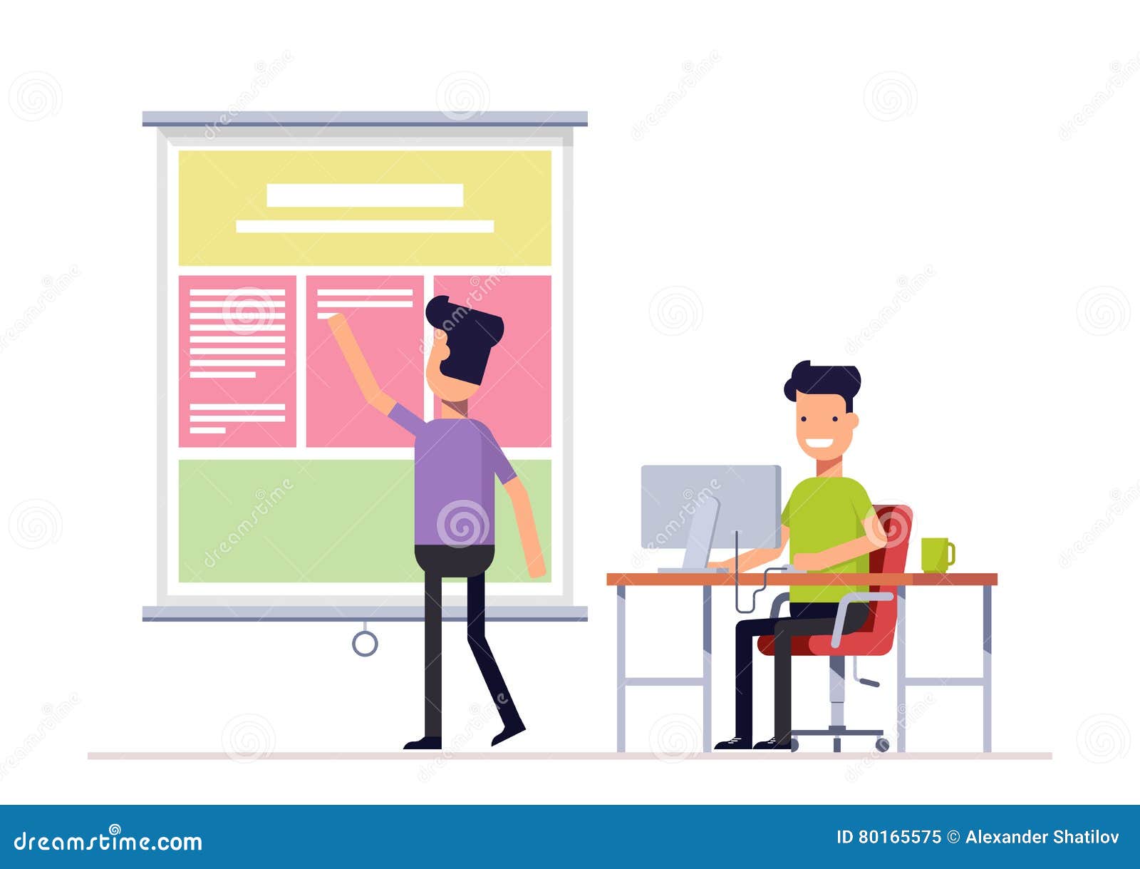 Programmer and Designer Working in Office on the Web Site or Landing ...