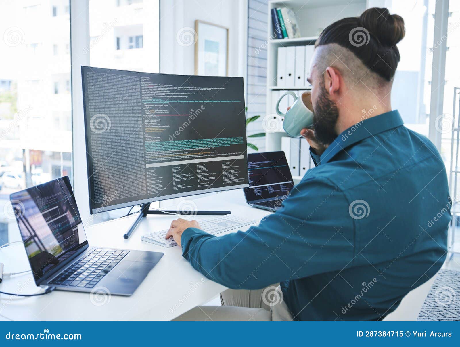Programmer Developer Or Man At Computer For Coding Software Script Or Cyber Security In Office