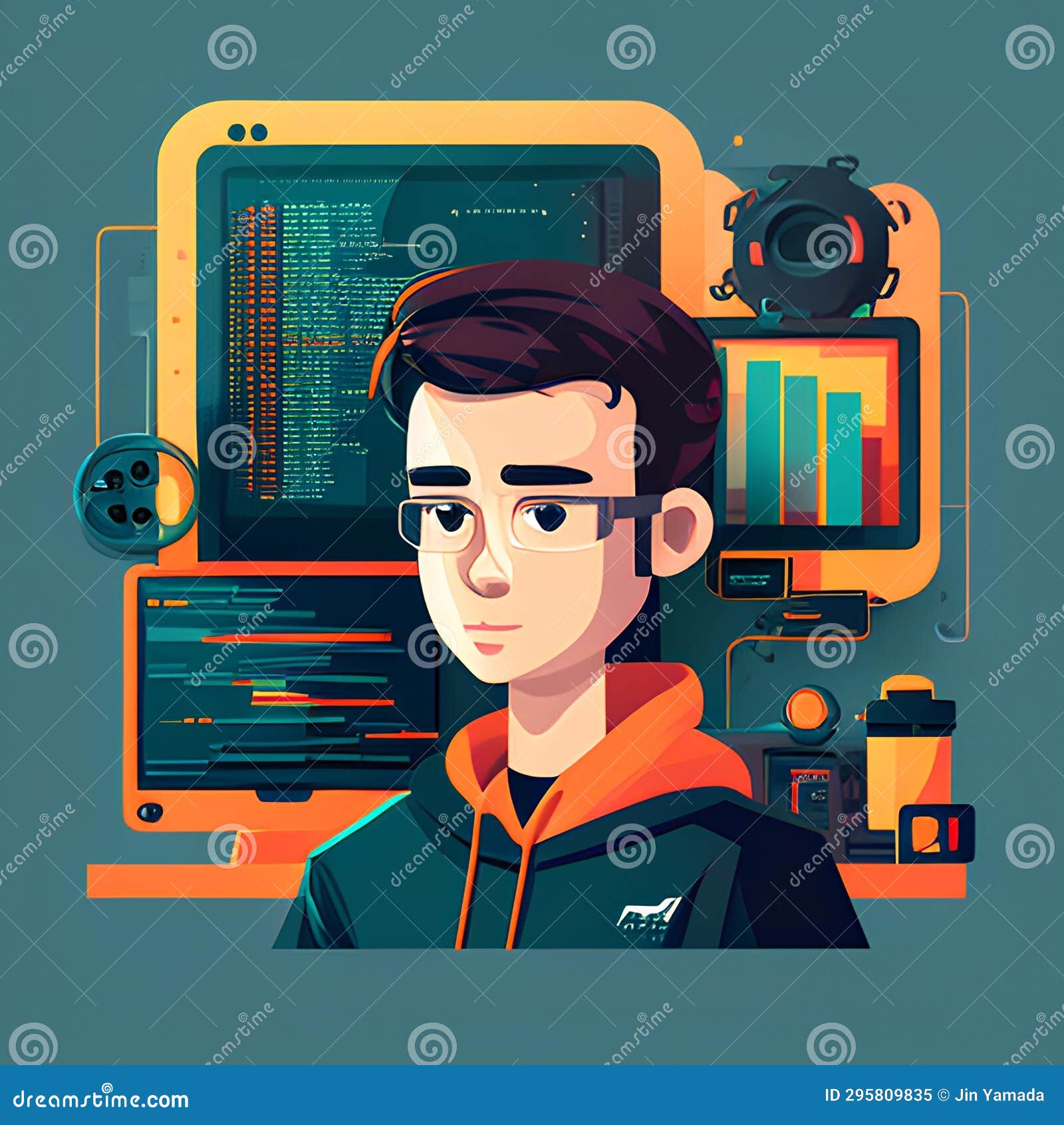 Programmer, Programmer, Developer. Vector Illustration in Flat Style ... Programmer, Programmer, Developer. Vector Illustration in Flat Style ...
