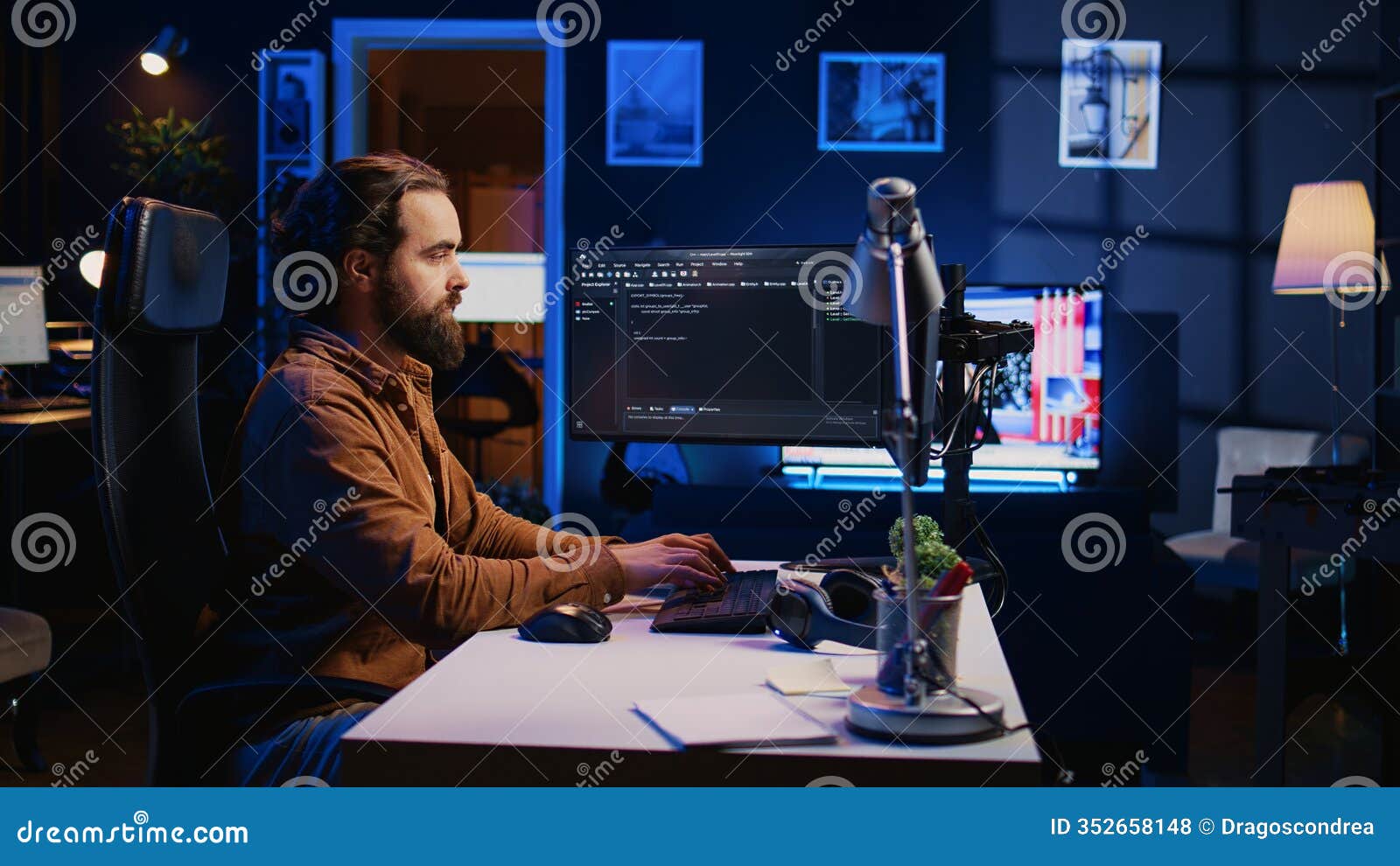 Programmer Developing Code on Computer Screen while in Personal Office Stock Photo - Image of ...