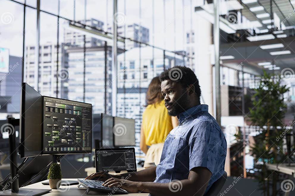 Programmer Developing and Maintaining Machine Learning APIs Stock Image - Image of display ...