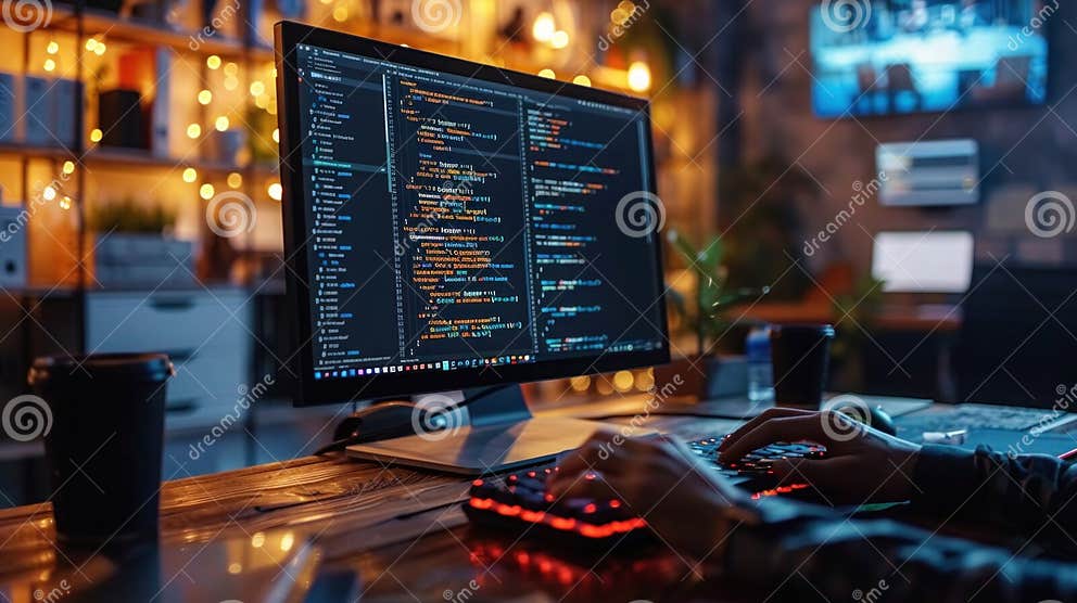 Programmer Developing Website Design & Coding Technologies in Software ...