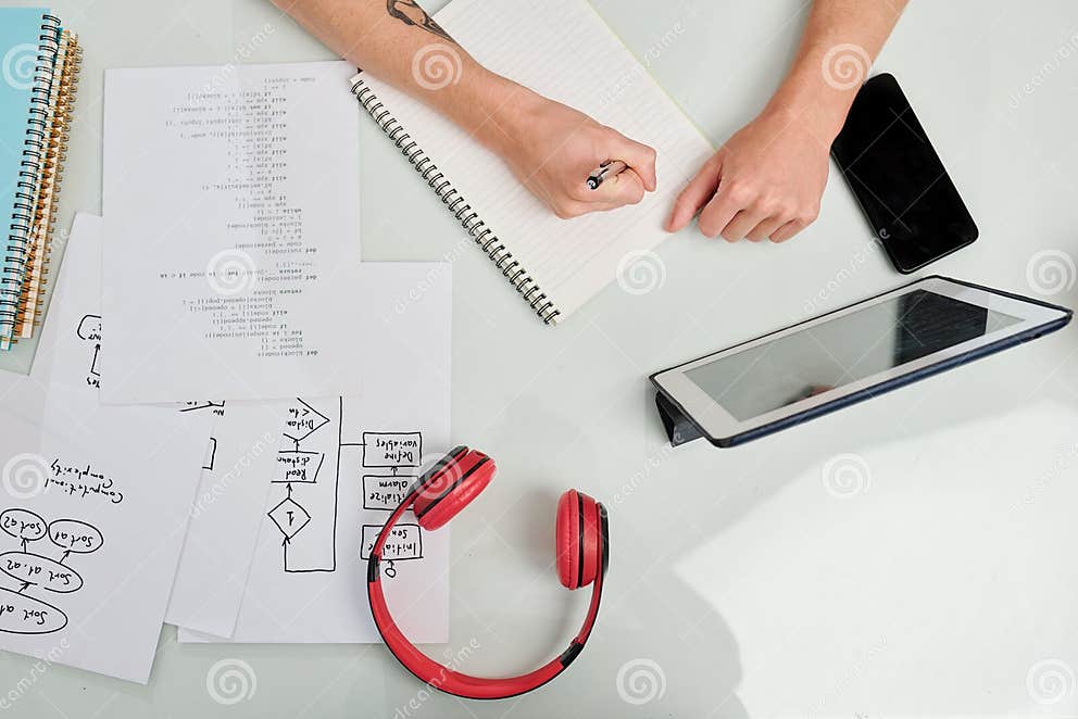 Programmer Drawing Structure Chart Stock Image - Image of programmer ...