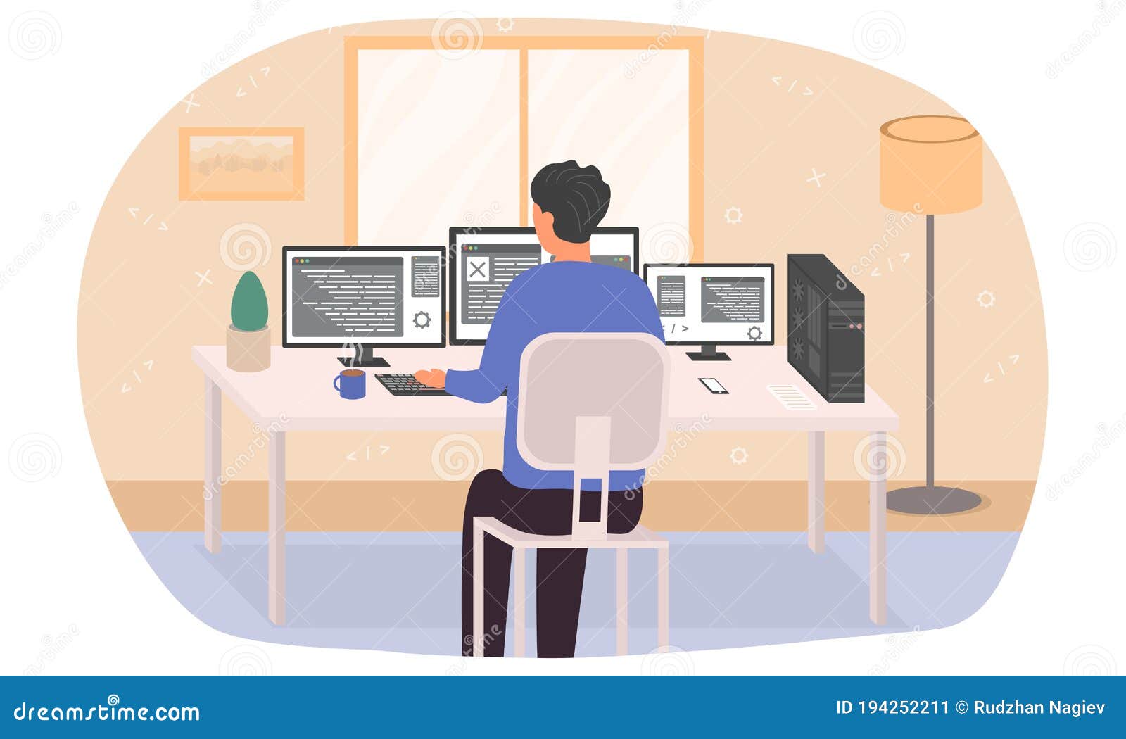 Programmer Engaged in Computer Programming Stock Vector - Illustration ...