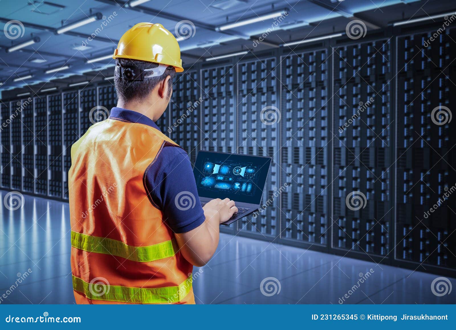 Programmer or Engineer in Server Room Stock Image - Image of reflective, futuristic: 231265345
