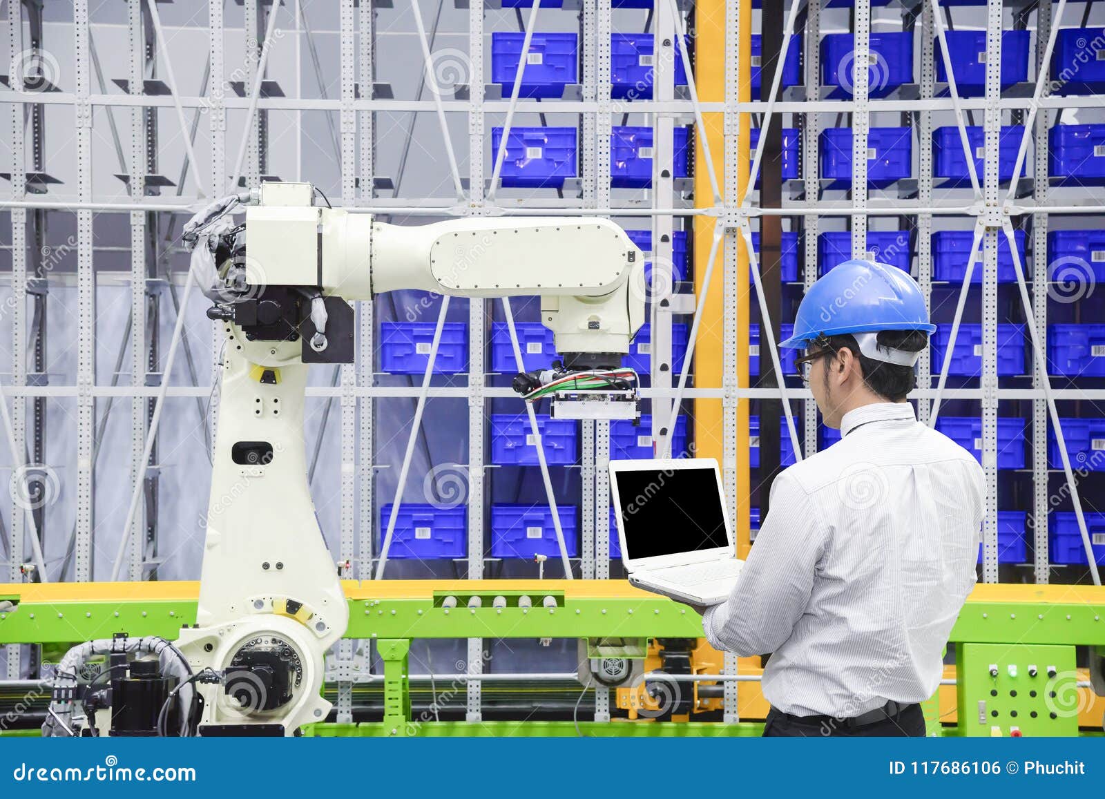 The Programmer Engineer Control the Robot for Logistic Warehouse Stock ...