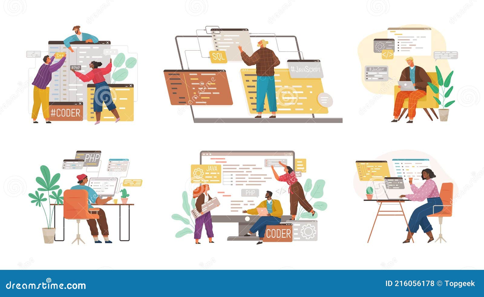 Programmer Engineering and Coding. Set of Programmers Working on Web Development on Computers ...