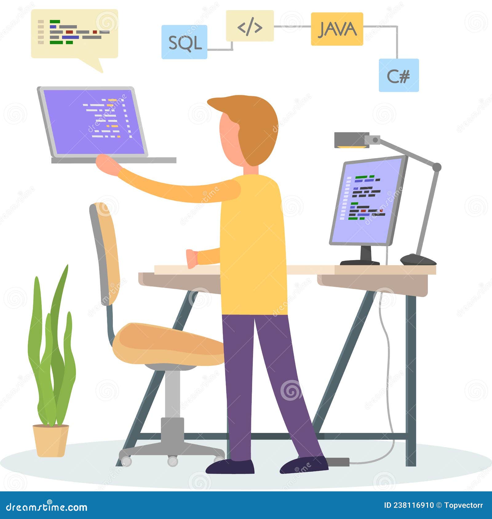 Programmer Engineering And Coding Programmer Working On Web Development On Computers Stock