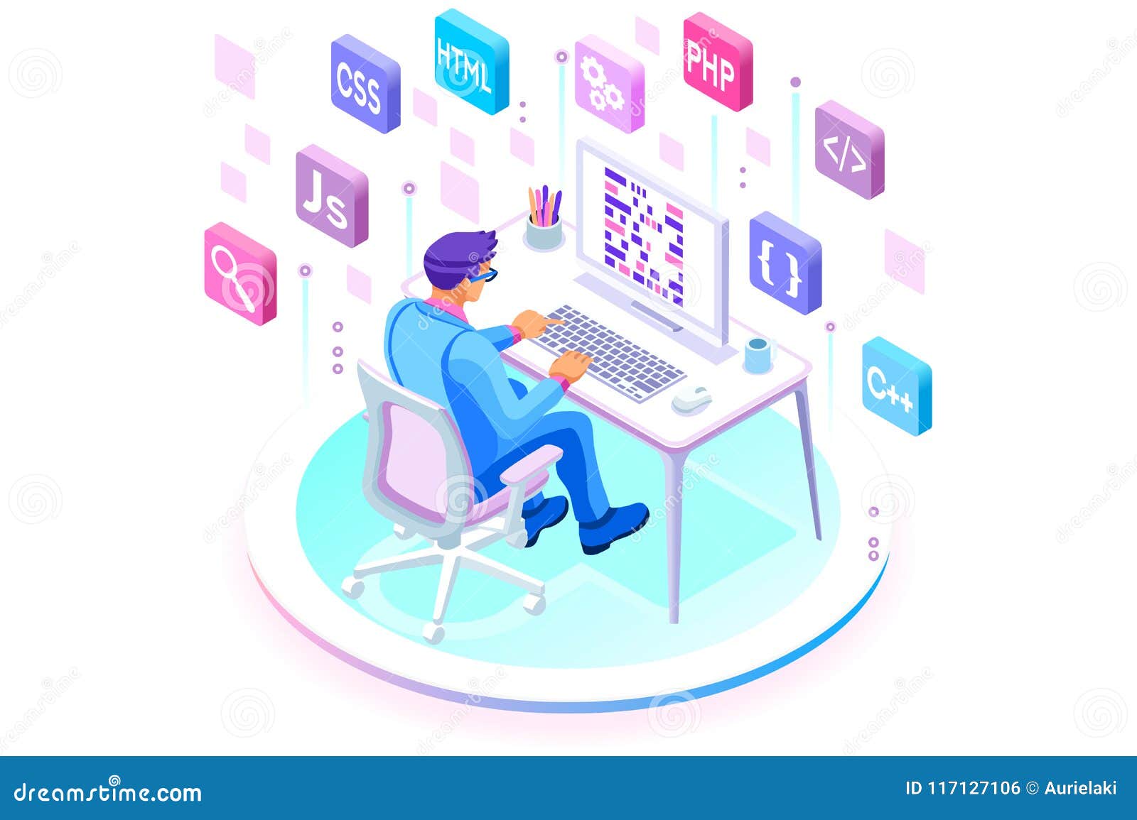 Programmer Of Engineers Developer Team Stock Vector Illustration Of Isometric Geek 117127106