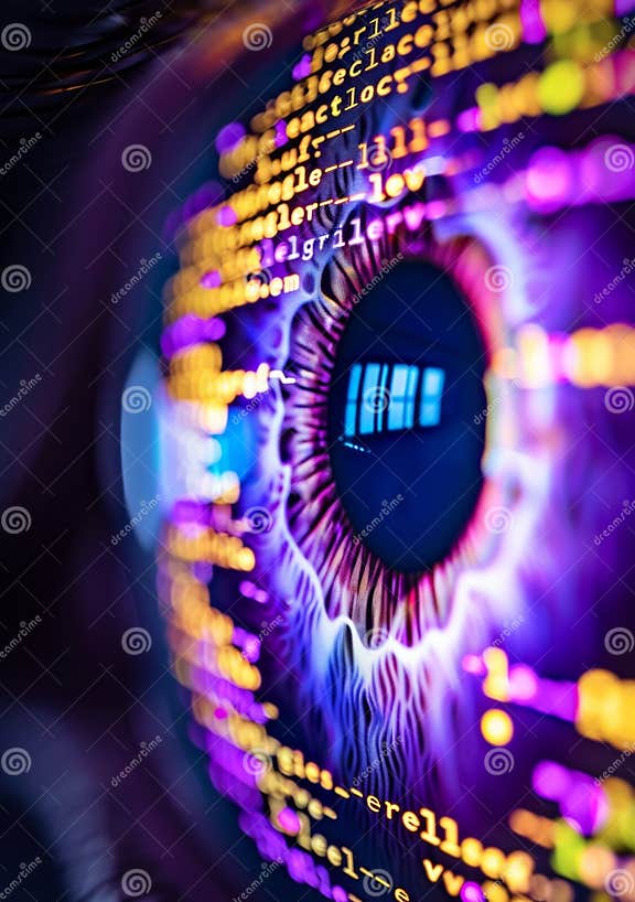 Programmer Eye Looking at Code Reflecting in Iris Stock Image - Image ...