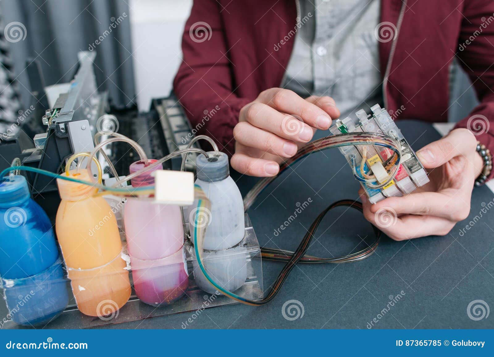 Programmer Fixing Continious Ink Supply System Stock Image - Image of ...