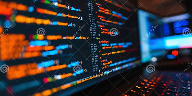 Programmer Focused on Coding on a Computer Screen, Surrounded by Code ...