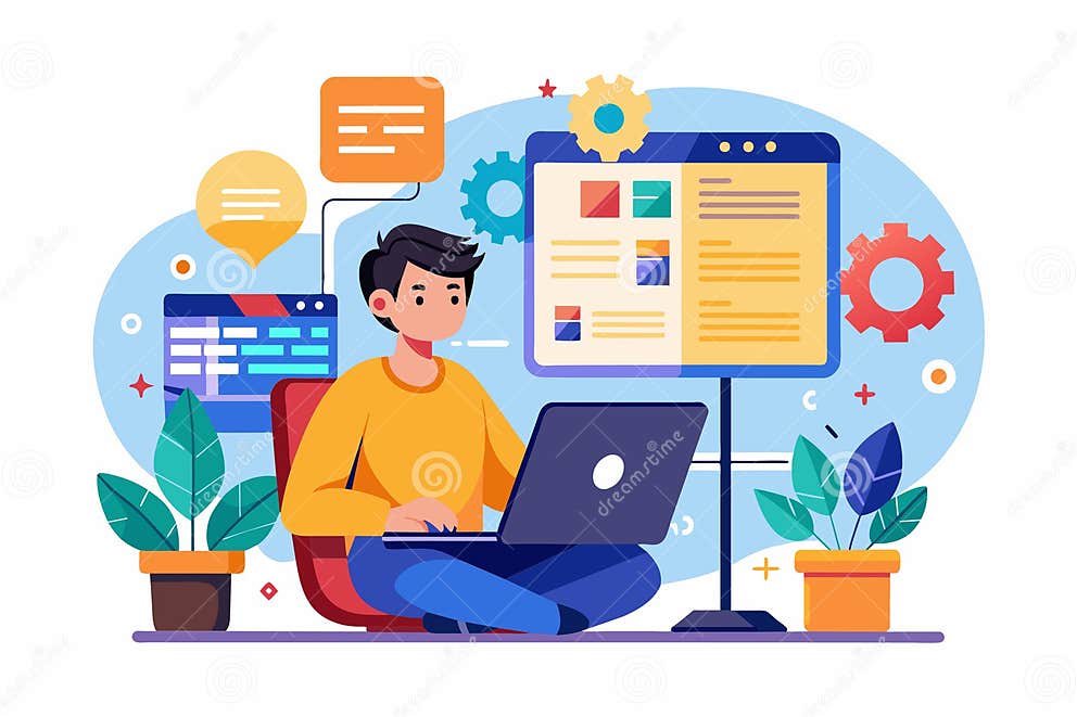 A Programmer Focused on Coding and Testing Software Using a Laptop in a ...