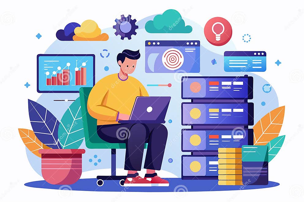 A Programmer Focuses on Big Data Management Using a Laptop while ...