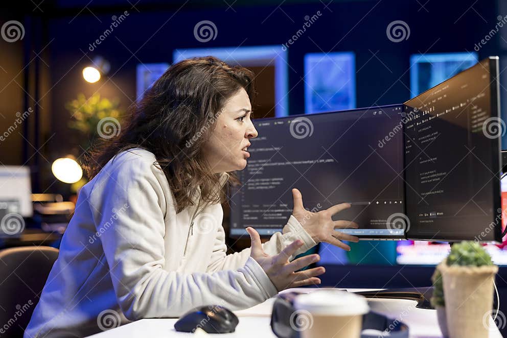 Programmer with Frown on Face Trying To Fix Vulnerabilities Stock Image - Image of compromising ...