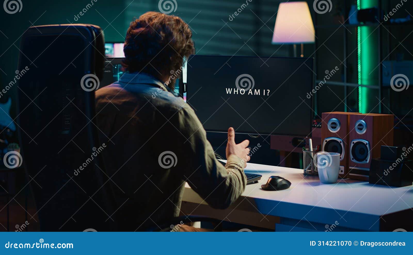 Concept of Artificial Intelligence Becoming Self Aware, Greeting Man ...