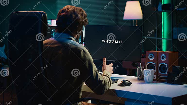 Concept of Artificial Intelligence Becoming Self Aware, Greeting Man ...