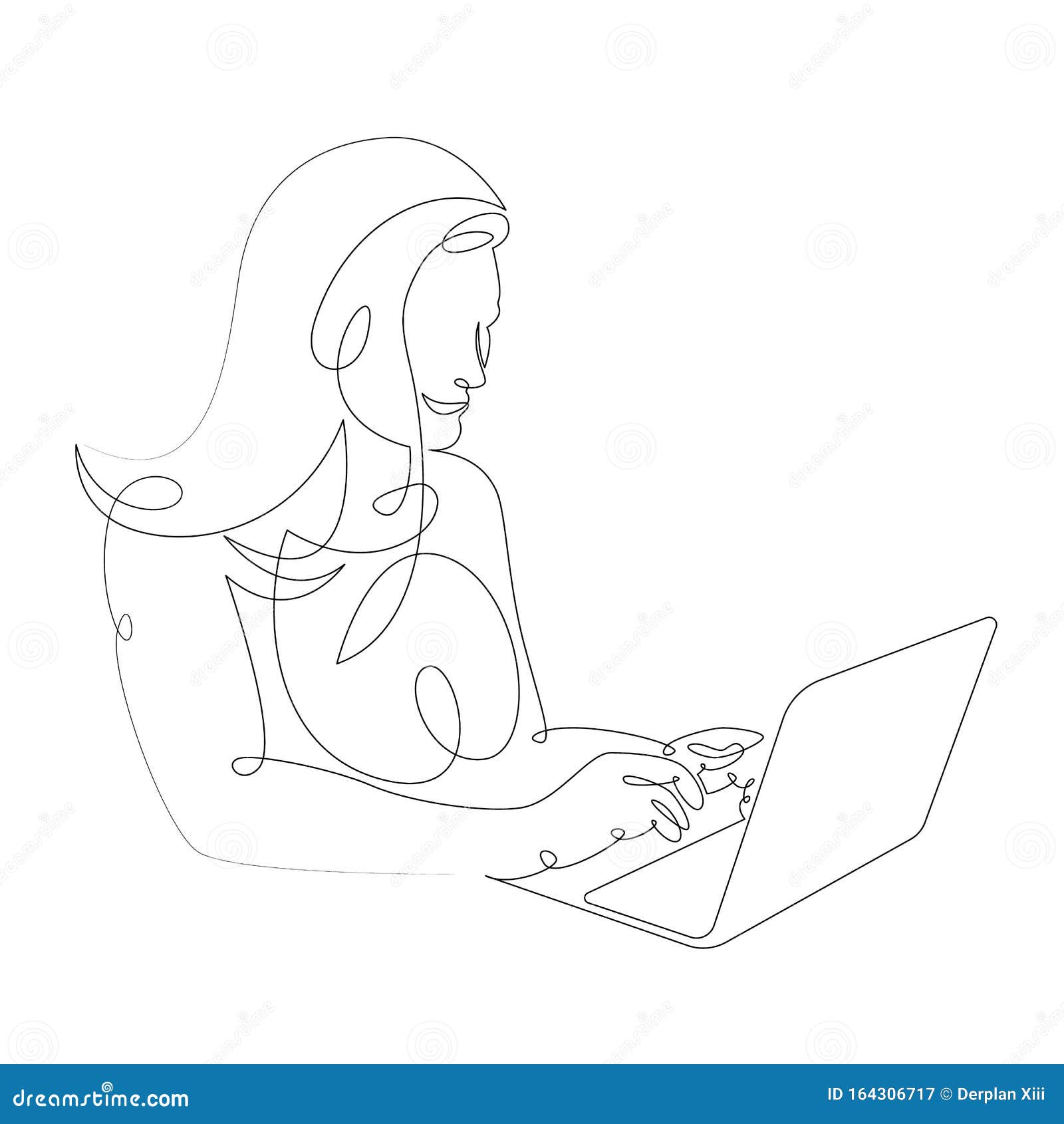 Programmer Girl at Work with a Laptop. Information Technology Concept ...