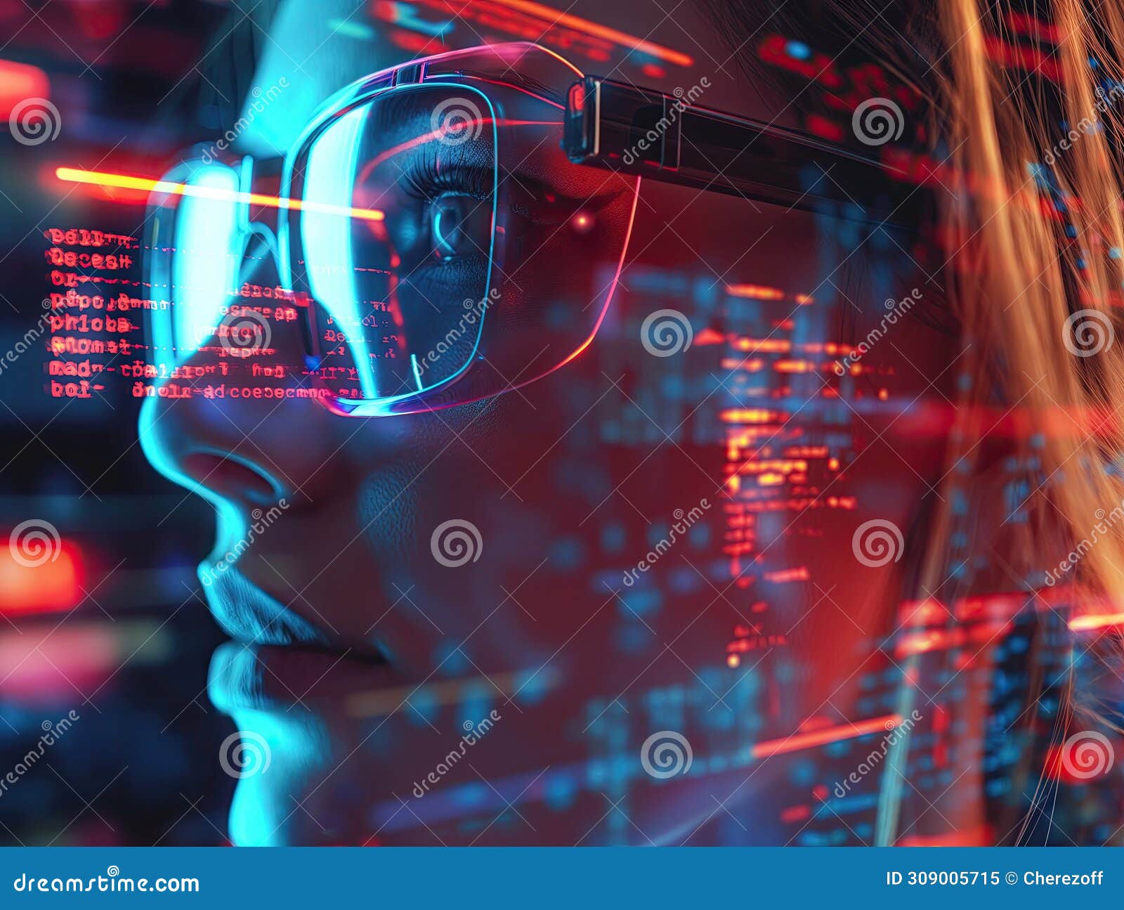 A Programmer with Glasses Looks at the Screen with the Program Code ...