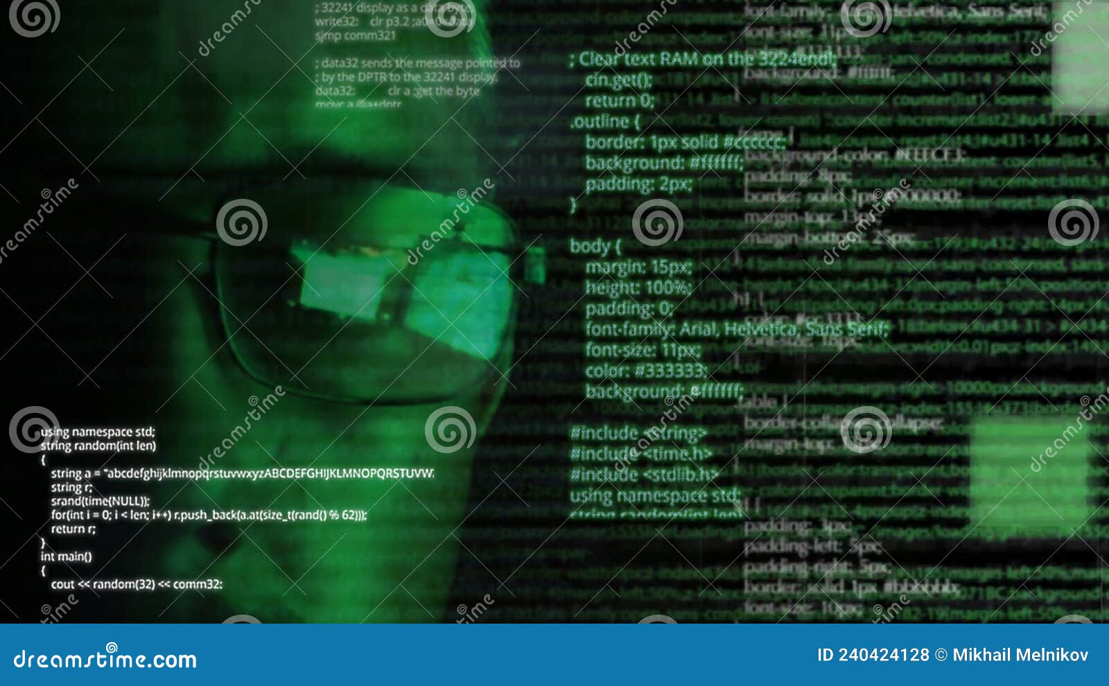 Programmer or Hacker in Glasses - Software Code Reflecting in Stock ...