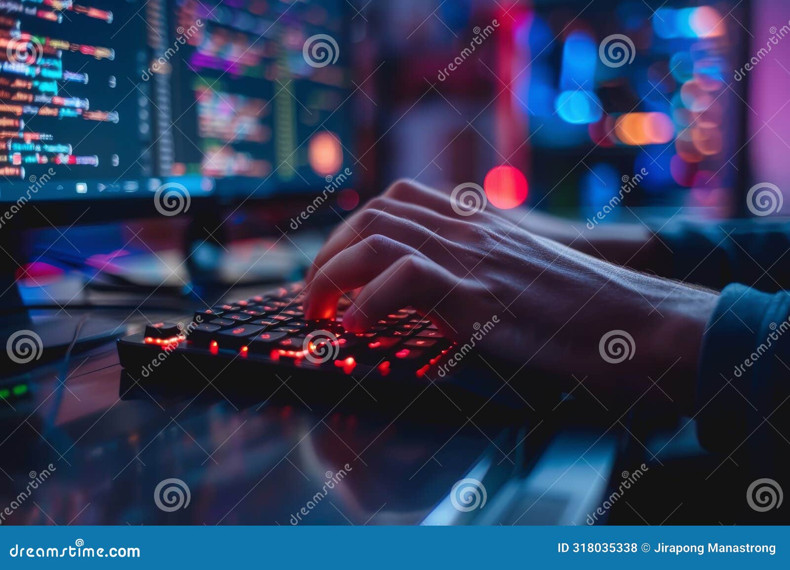 Programmer Is Hands On Keyboard Writing Source Code On Screen Monitor 0726