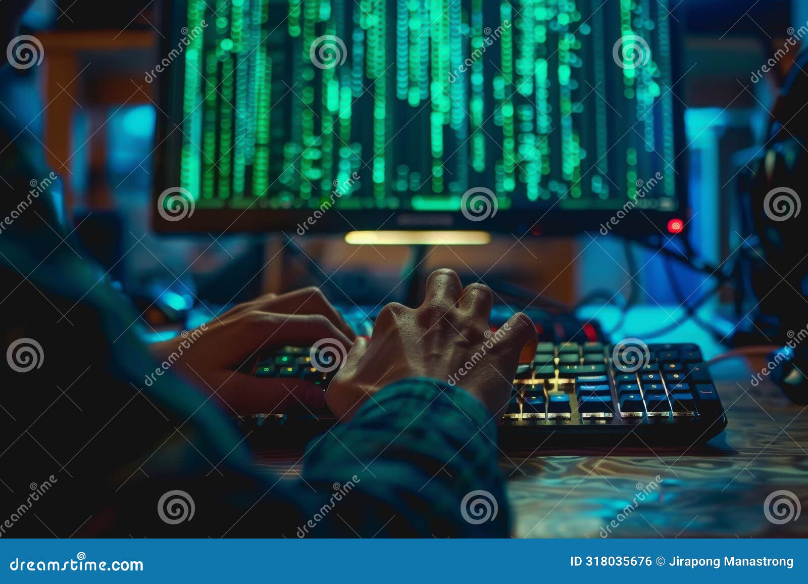 Programmer Is Hands On Keyboard Writing Source Code On Screen Monitor Showing Writing Code