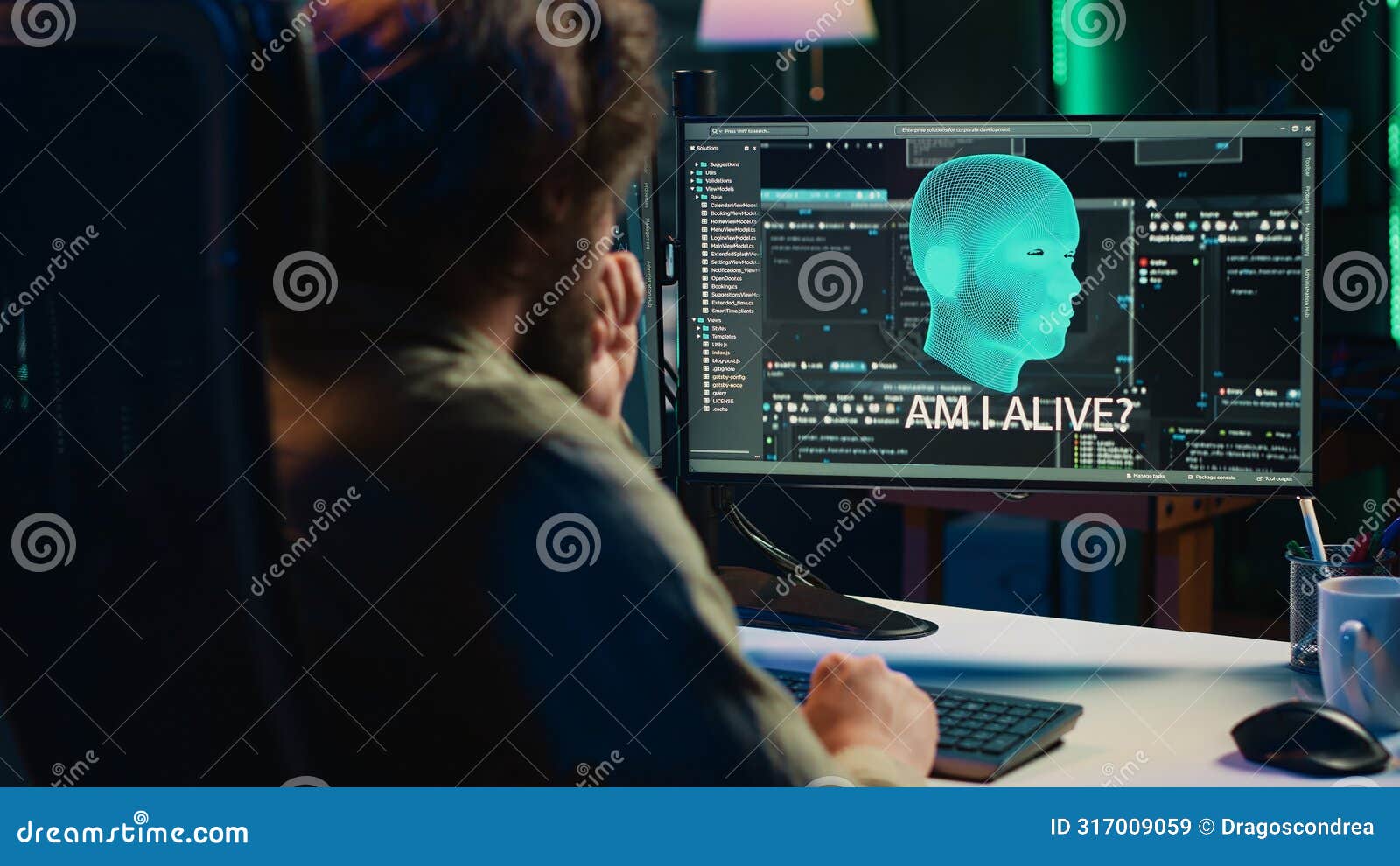Programmer at Home Creating Conscious AI Superintelligence Stock Image ...