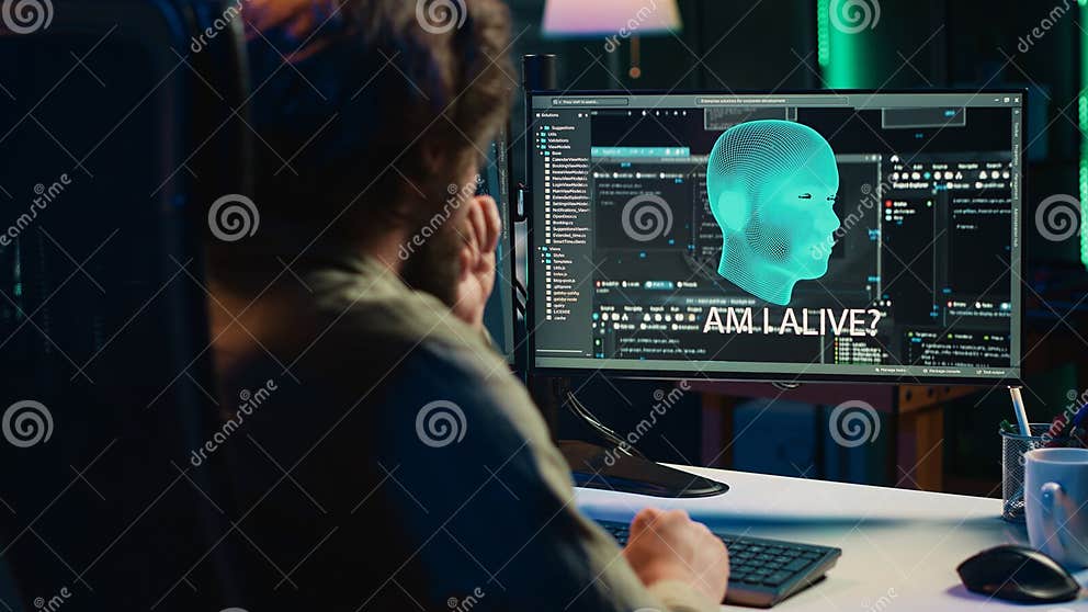 Programmer at Home Creating Conscious AI Superintelligence Stock Image ...