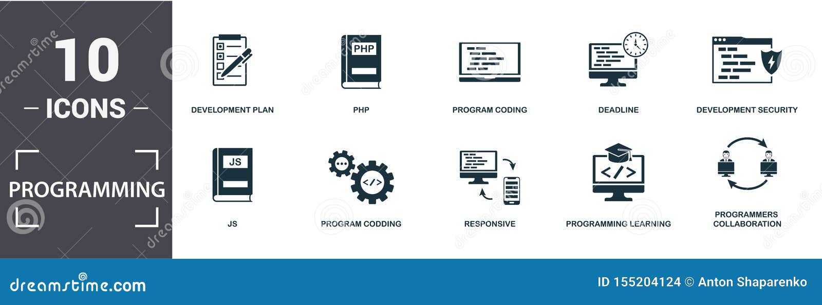 Programmer Icon Set. Contain Filled Flat Development Plan, Programming ...