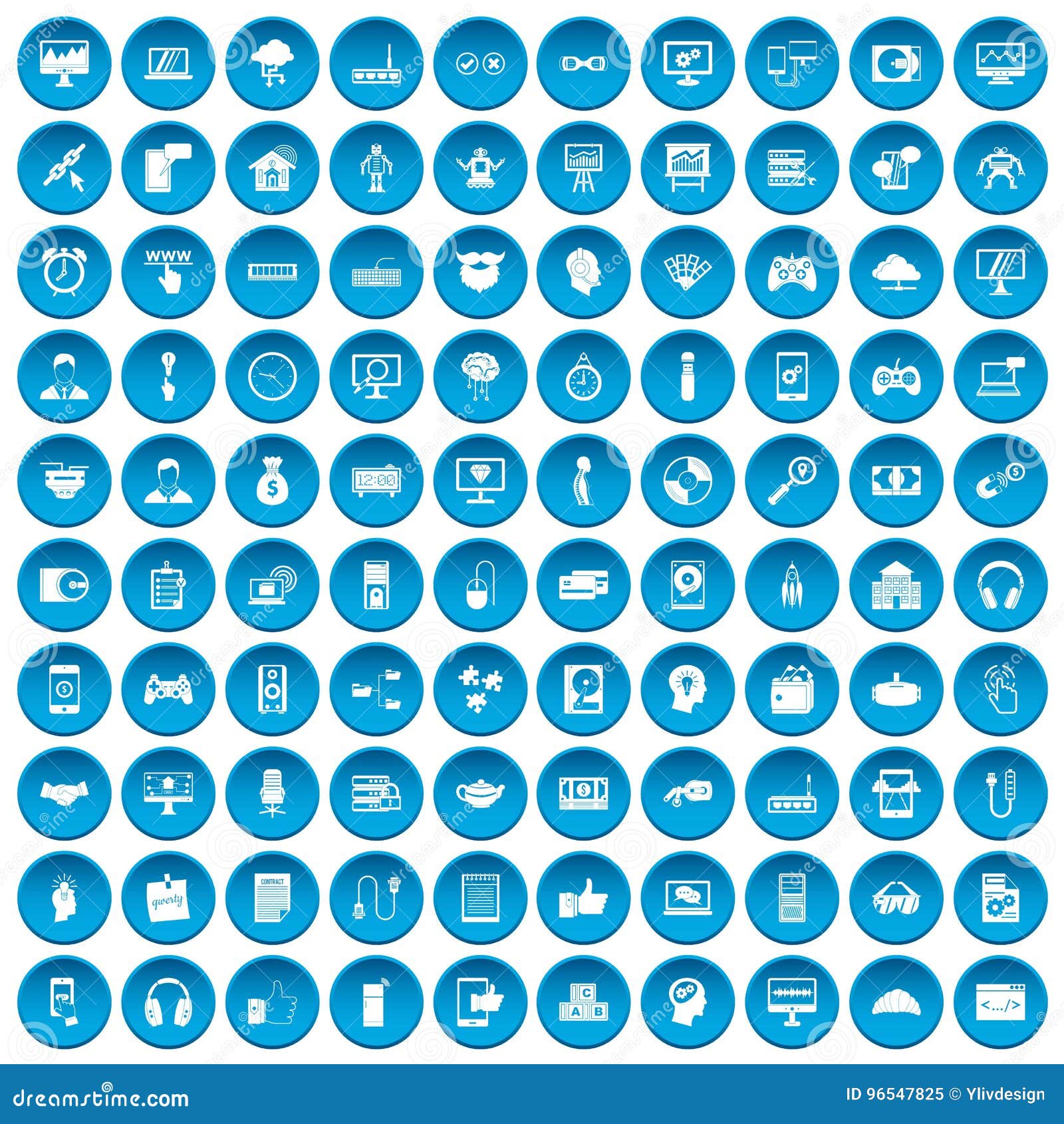 100 Programmer Icons Set Blue Stock Vector - Illustration of house ...