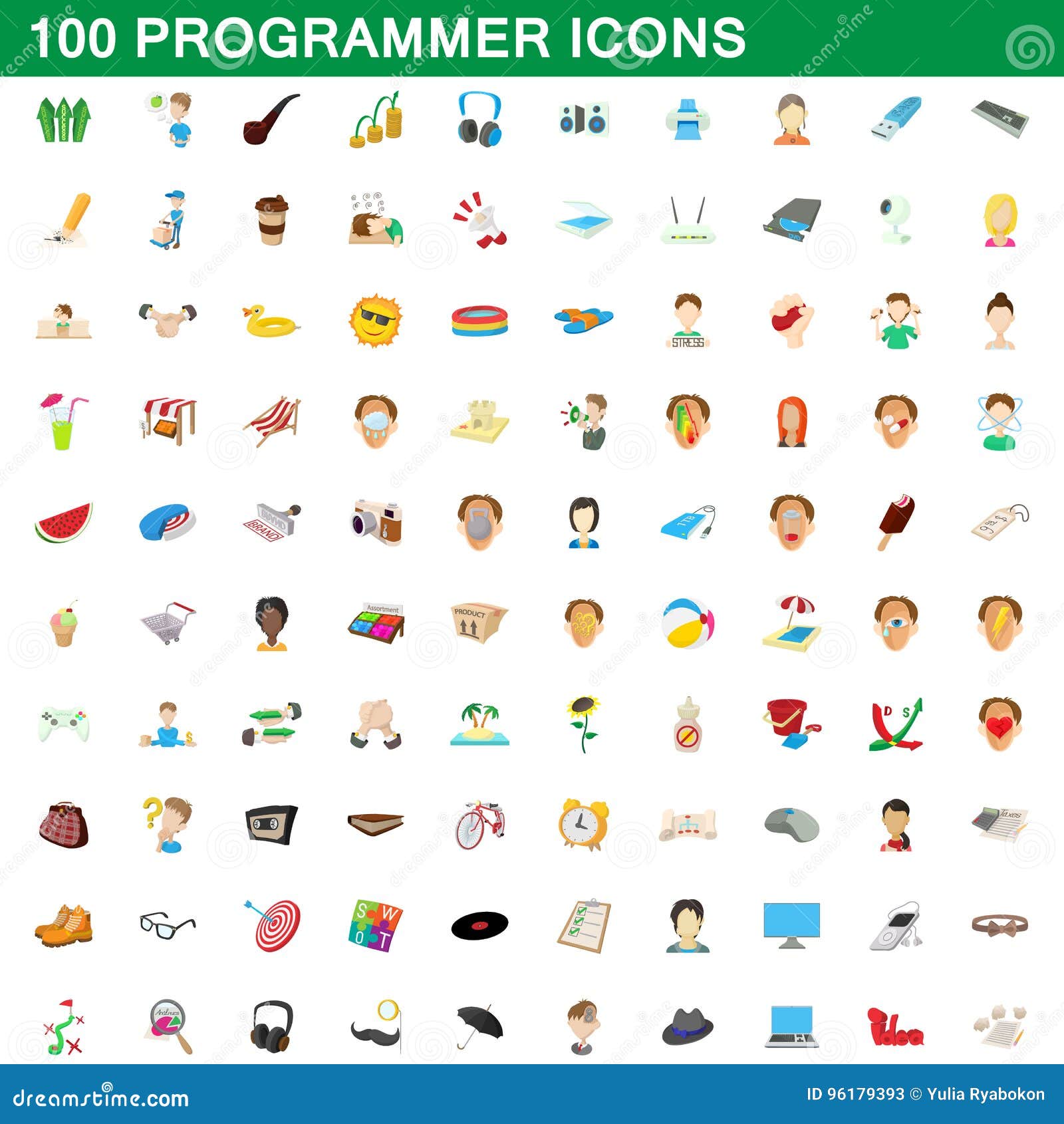 100 Programmer Icons Set, Cartoon Style Stock Vector - Illustration of ...