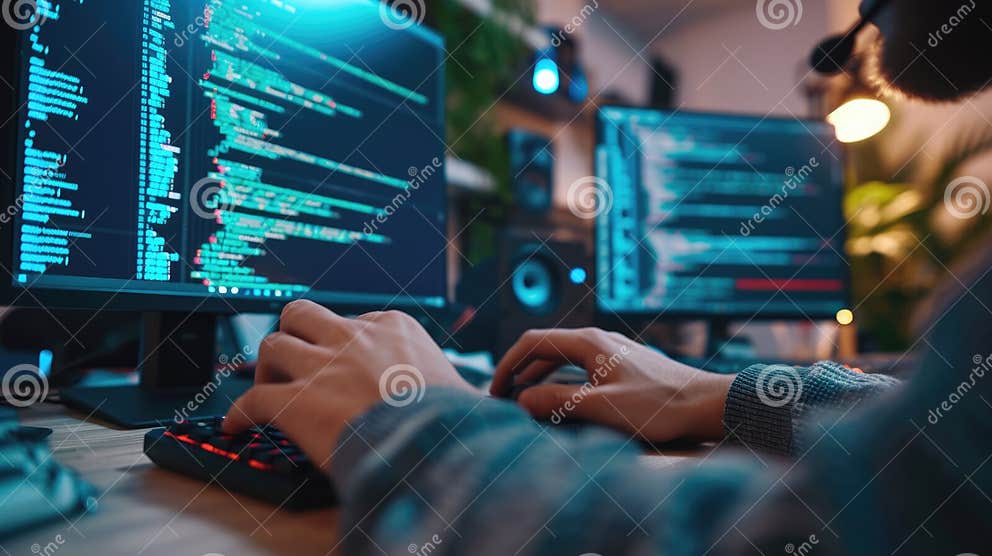 Programmer Immersed in Late Night Coding Session AIG41 Stock Photo - Image of development ...