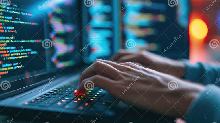 Programmer Immersed in Late Night Coding Session AIG41 Stock Photo ...