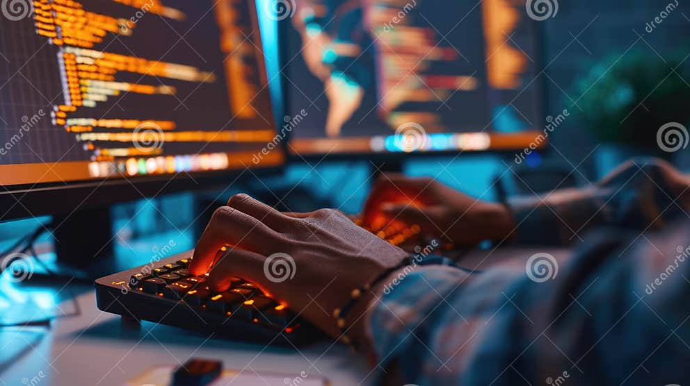 Programmer Immersed in Late Night Coding Session AIG41 Stock Image ...
