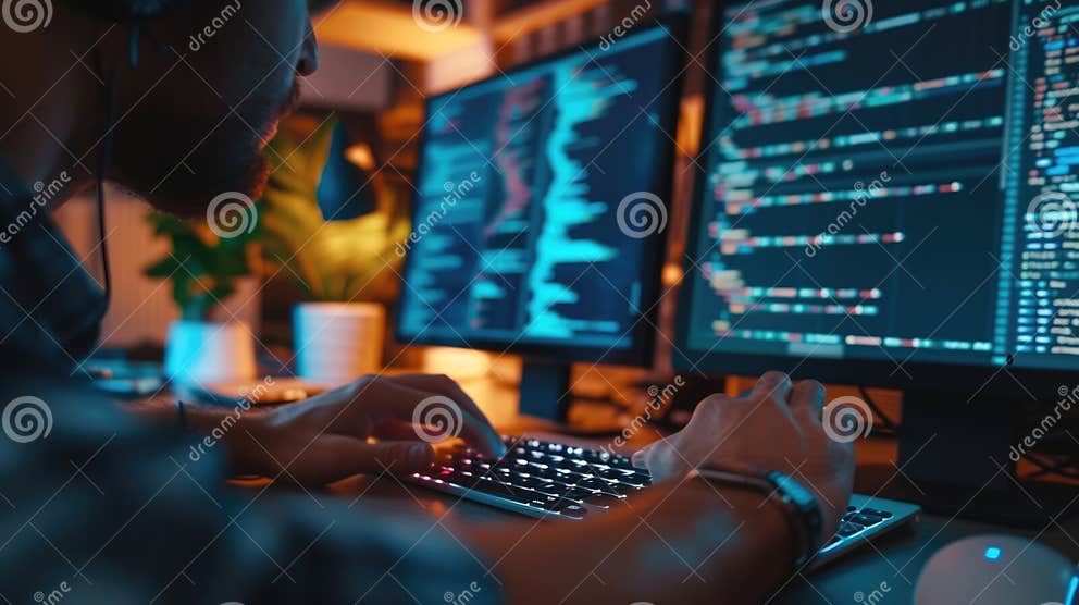 Programmer Immersed in Late Night Coding Session AIG41 Stock Illustration - Illustration of ...