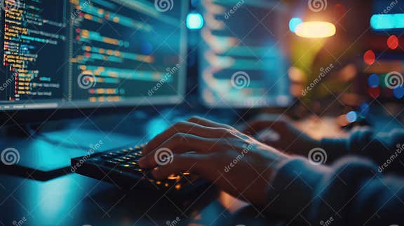 Programmer Immersed In Late Night Coding Session Aig41 Stock Image Image Of Backend Session