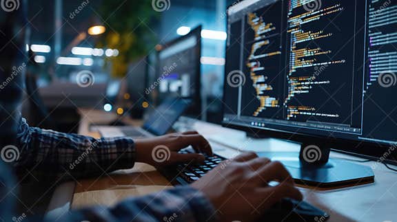 Programmer Immersed in Late Night Coding Session AIG41 Stock Image - Image of algorithm, code ...