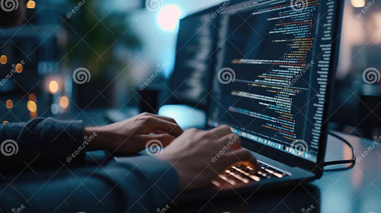 Programmer Immersed In Late Night Coding Session Aig41 Stock Image Image Of Late Code 322590365