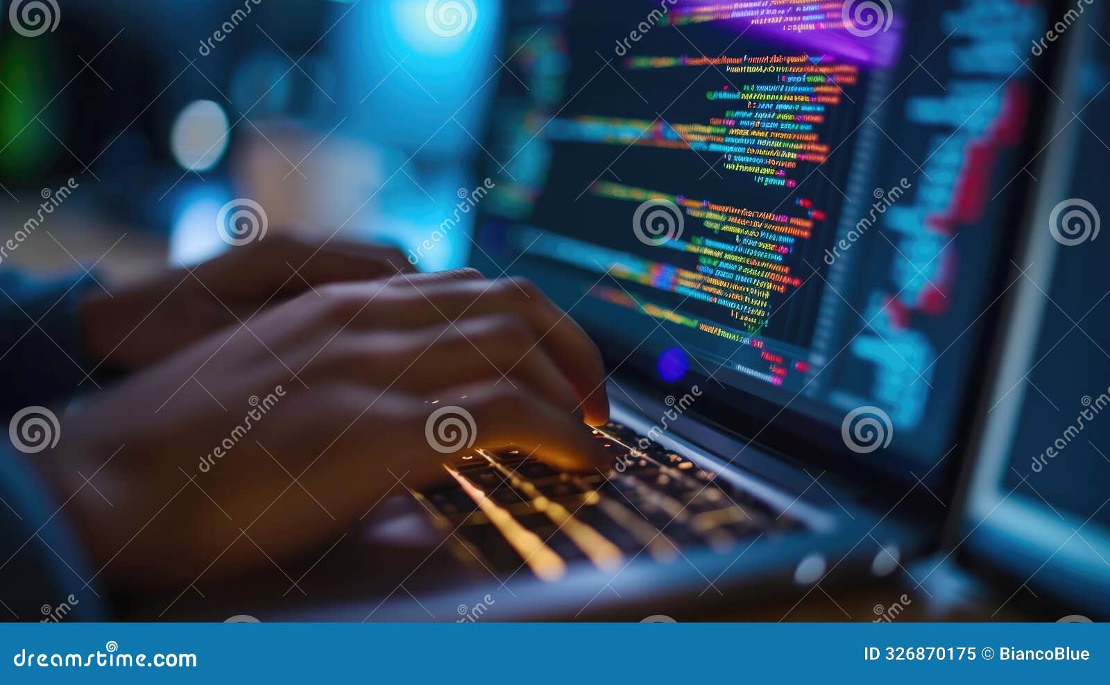 Programmer Immersed In Late Night Coding Session Aig41 Stock